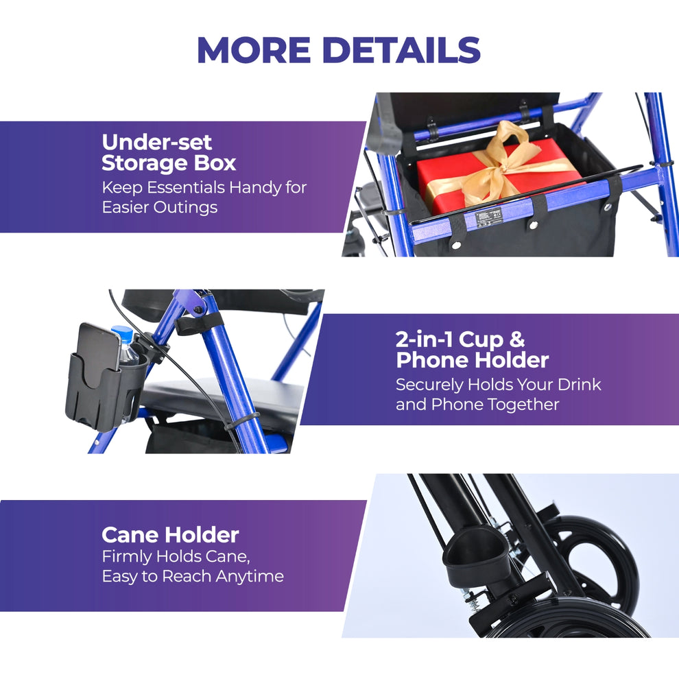 Metro Mobility M913P 2 in 1 Rollator Walker & Transport Wheelchair for ...