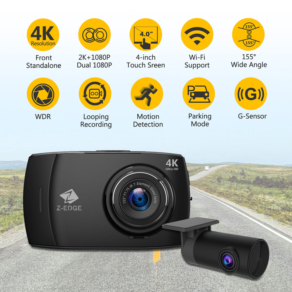 Z-EDGE T4 4-Inch Touchscreen Dual Dash Cam Full HD 1920x1080 Come With ...