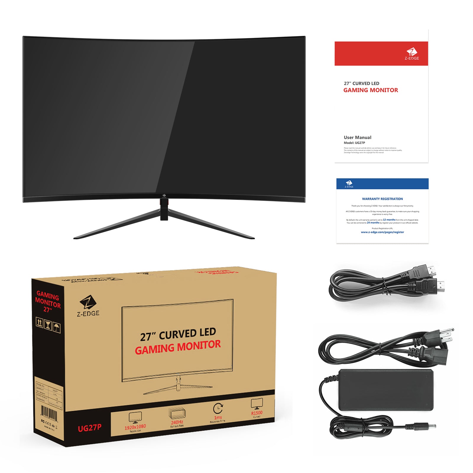 Z-EDGE UG27P 27" Curved Gaming Monitor 240Hz 1ms 1920x1080 16:9 ...