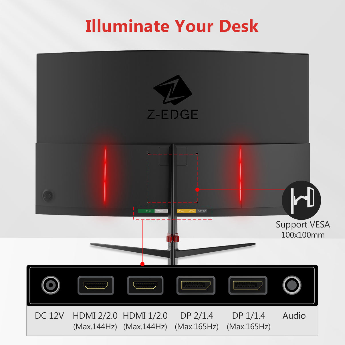 Z-EDGE UG27Q Curved Gaming Monitor 27" 165Hz QHD 1440P HDR