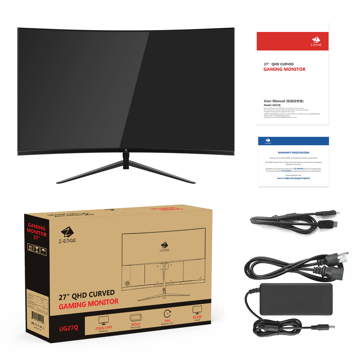Z-EDGE UG27Q Curved Gaming Monitor 27" 165Hz QHD 1440P HDR