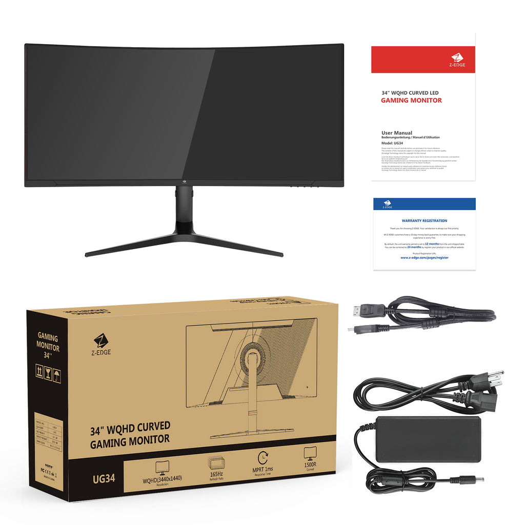 Z-EDGE UG34 34" Ultrawide 2K Curved Gaming Monitor with 165Hz Refresh Rate