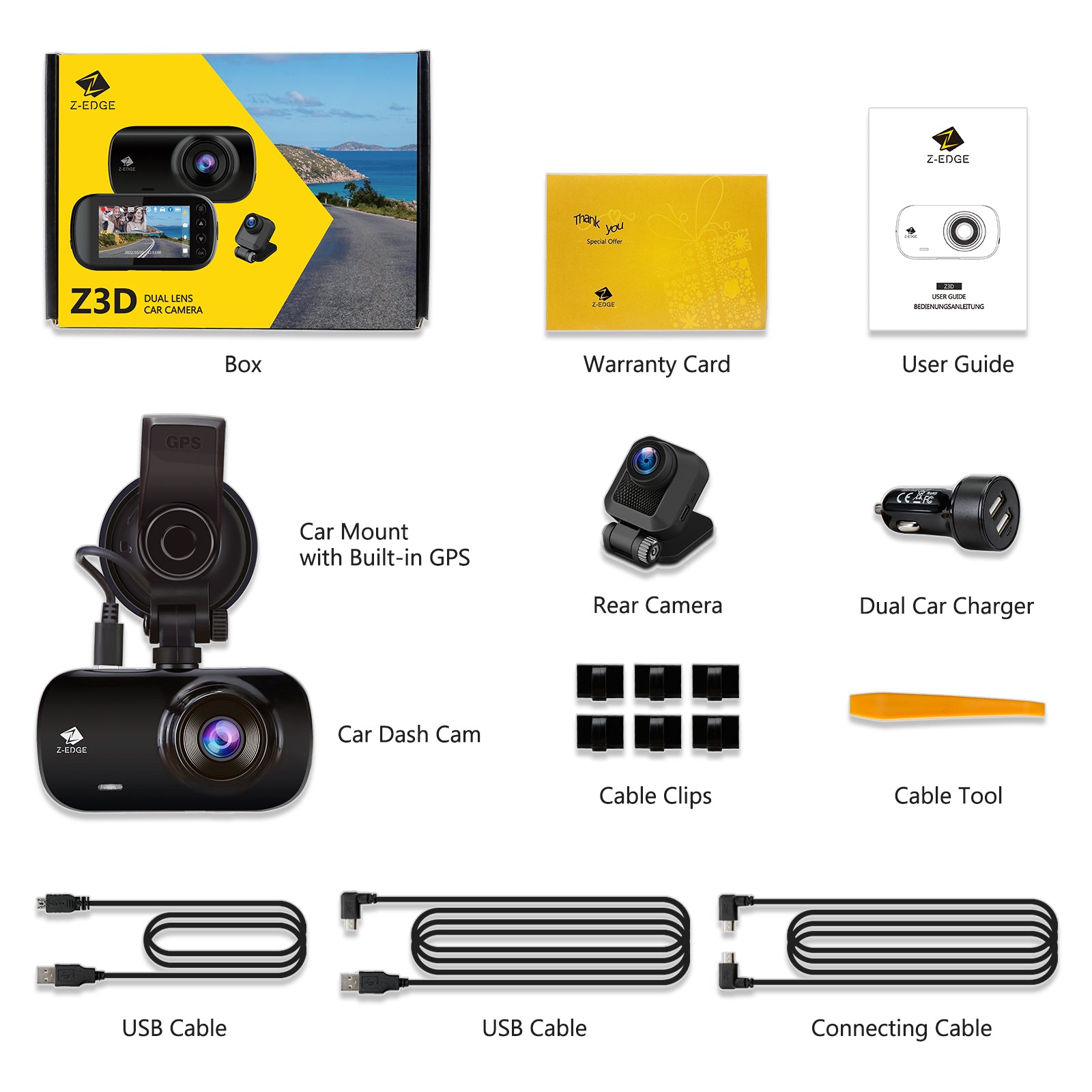 Z-EDGE Z3D 2560x1440P 2K QHD, Front and Rear Dash Cam with WiFi, GPS ...