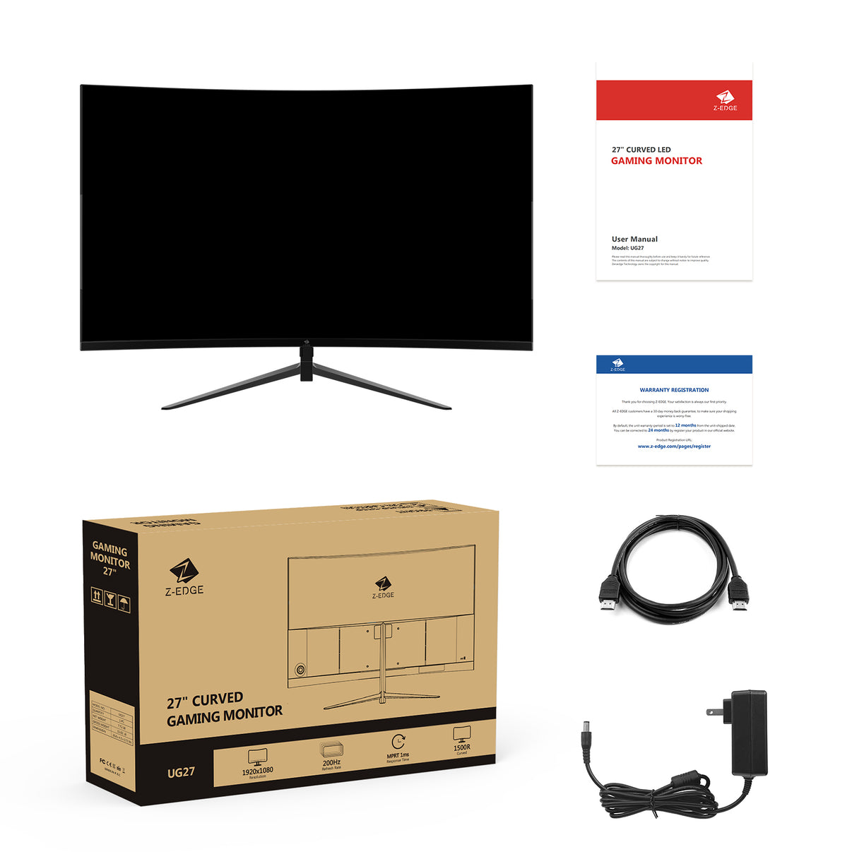 Z-EDGE UG27 Curved Gaming Monitor 27" 200Hz 1ms 1500R Curved FHD ...